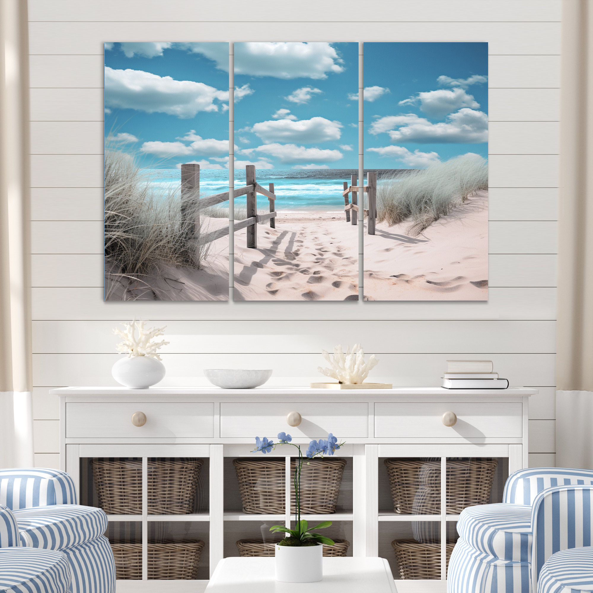 Highland Dunes Beach Seascape Dreams Path I On Canvas 3 Pieces Print | Wayfair